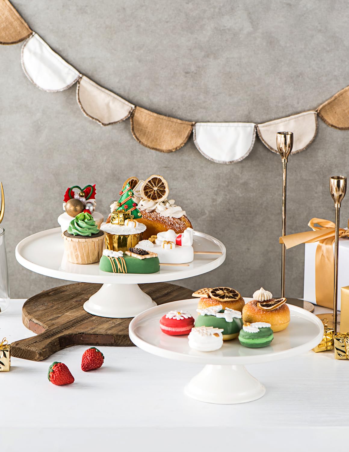 Onniyor Porcelain Cake Stand, Cake Display Stand, Round Dessert Stand, Cupcake Display Tray for Party (10 Inch, White)