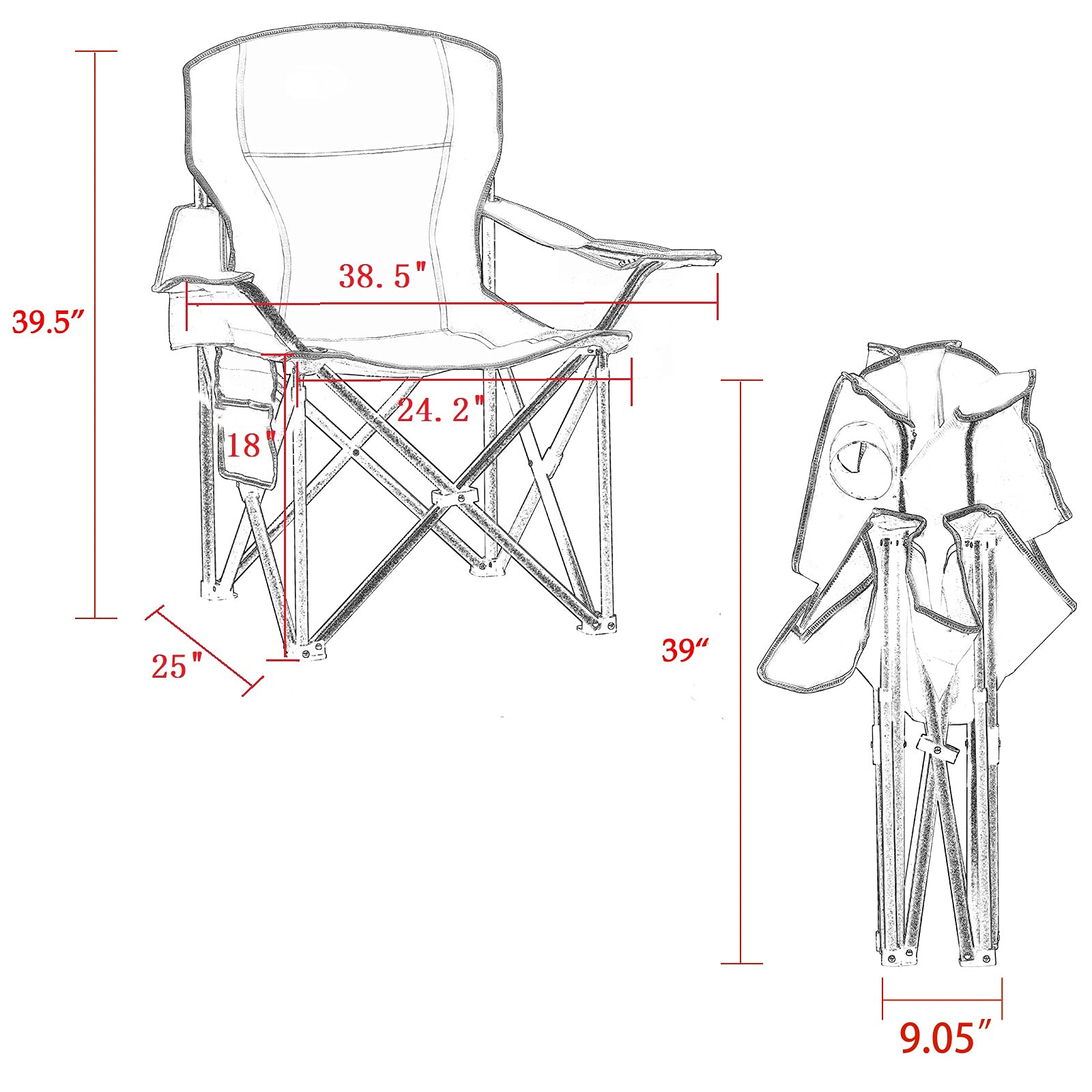 VOYSIGN Padded Camping Chairs for Adults, Oversized Folding Outdoor Chairs, Weight Capacity 475lbs, with Cooler Bag, Cup Holder, Storage Pocket, Carry Bag