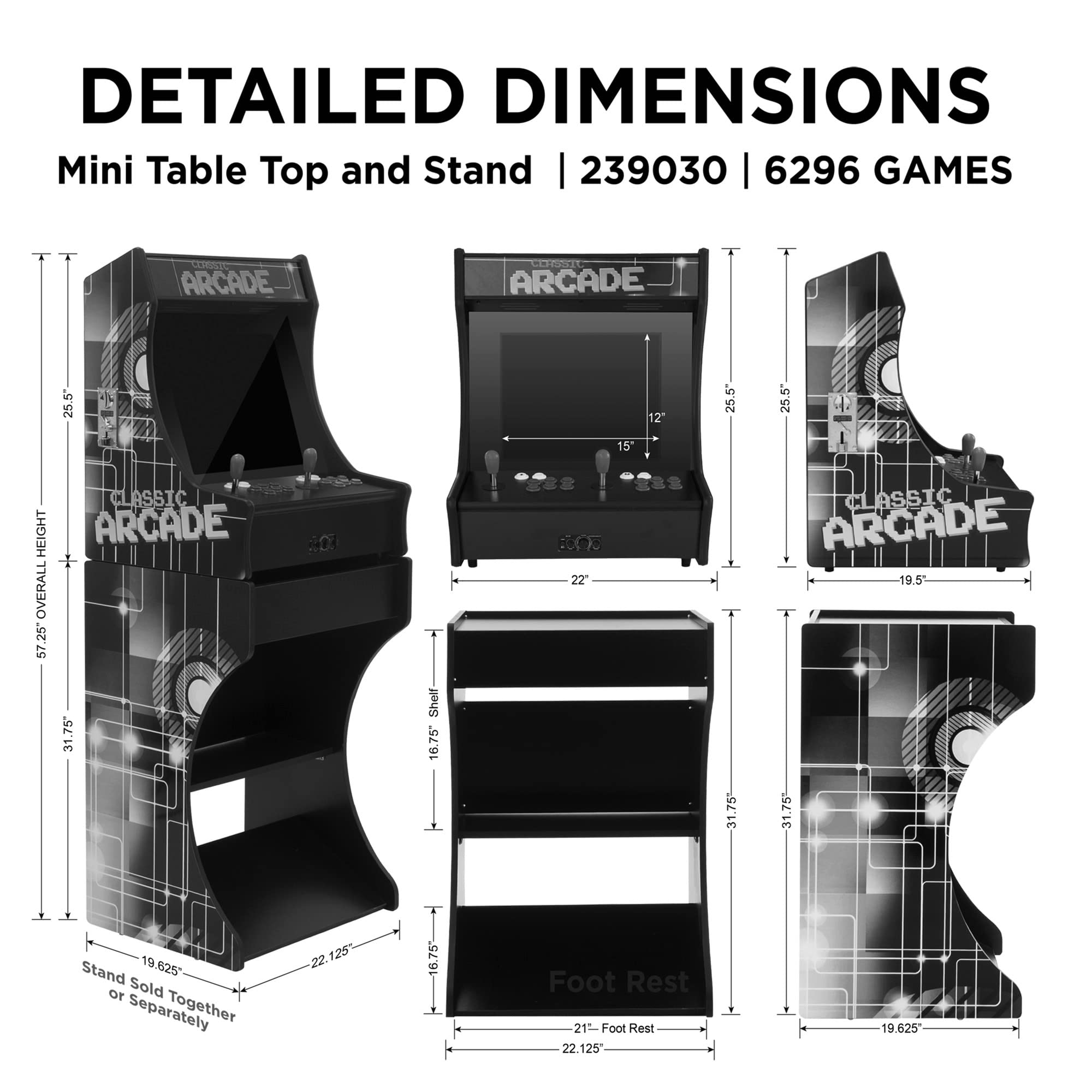 Creative Arcades Mini Upright Tabletop Arcade Machine, 2 Player, 6296 Classic Games, 2 Sanwa Joysticks, LED Light Strips, 19" Screen, 3-Year Warranty (6296 Games, Upright W/ Tall Stand)