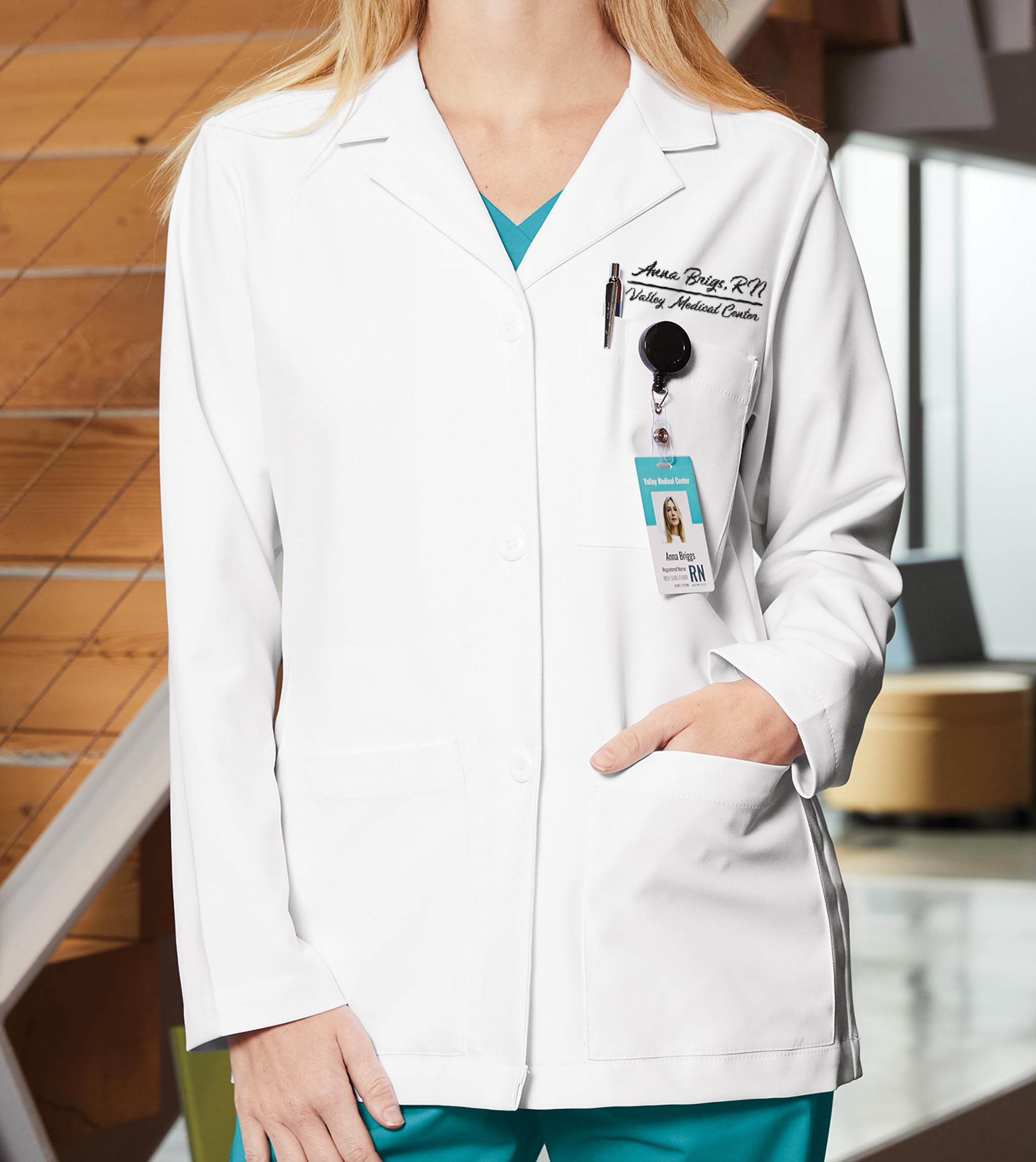 Custom Women Scrub Lab Coats Embroidered Medical Laboratory Coat for Women 29.5" Large