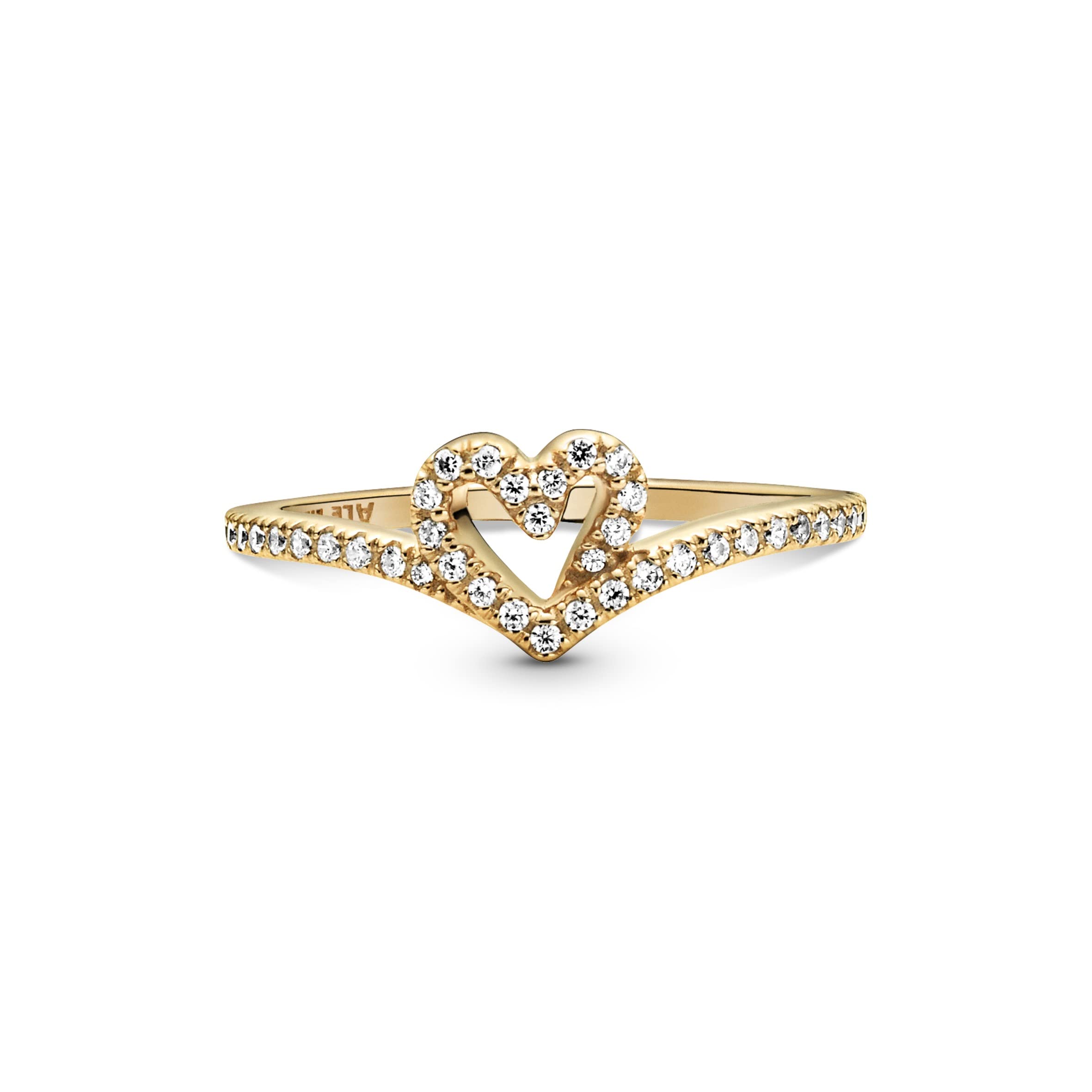 Pandora Timeless Wish Sparkling Heart Ring - Perfect Jewelry Gift for Women - Hand-Finished 14k Gold-Plated Shine with Cubic Zirconia - Size 5, No Gift Box