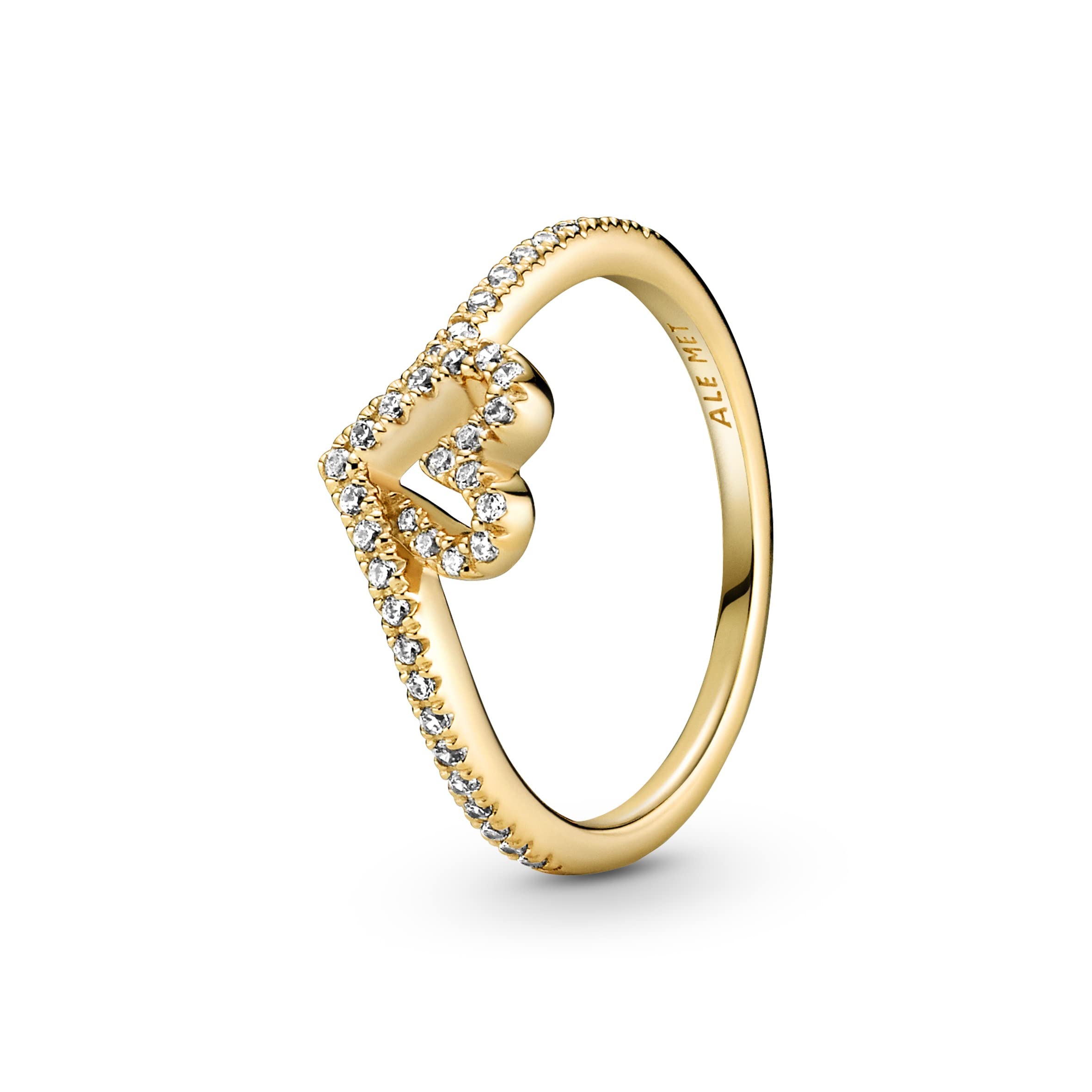 Pandora Timeless Wish Sparkling Heart Ring - Perfect Jewelry Gift for Women - Hand-Finished 14k Gold-Plated Shine with Cubic Zirconia - Size 5, No Gift Box