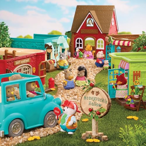 Li'l Woodzeez – General Store Dollhouse Playset 72Pcs – 2 Posable Doll Figures & 1 Storybook Included – Miniature Furnitures & Accessories – Stackable Playset for Kids 3+
