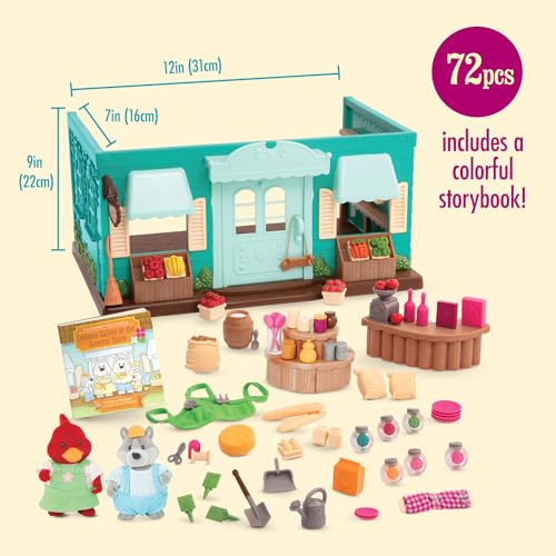 Li'l Woodzeez – General Store Dollhouse Playset 72Pcs – 2 Posable Doll Figures & 1 Storybook Included – Miniature Furnitures & Accessories – Stackable Playset for Kids 3+