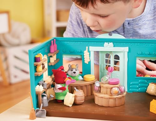 Li'l Woodzeez – General Store Dollhouse Playset 72Pcs – 2 Posable Doll Figures & 1 Storybook Included – Miniature Furnitures & Accessories – Stackable Playset for Kids 3+
