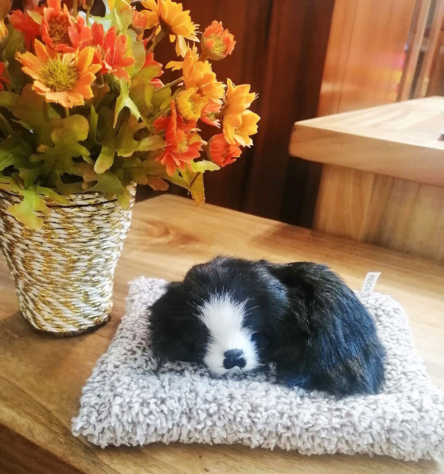 KKUSSOLL Realistic Dog Plush Small Sleeping Doggie Lying Border Collie German Shepherd Puppy Baby pup Ornaments can Absorb poisonlus Elements in air