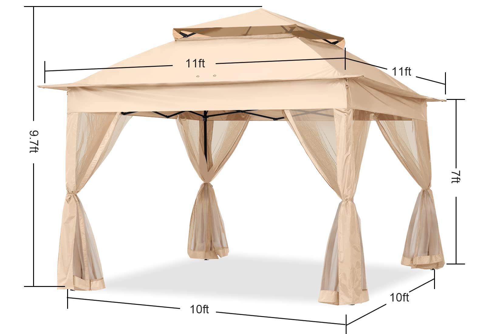COOSHADE 11x11Ft Easy Pop Up Gazebo Tent Instant Outdoor Canopy Shelter with Mosquito Netting Walls(Khaki)