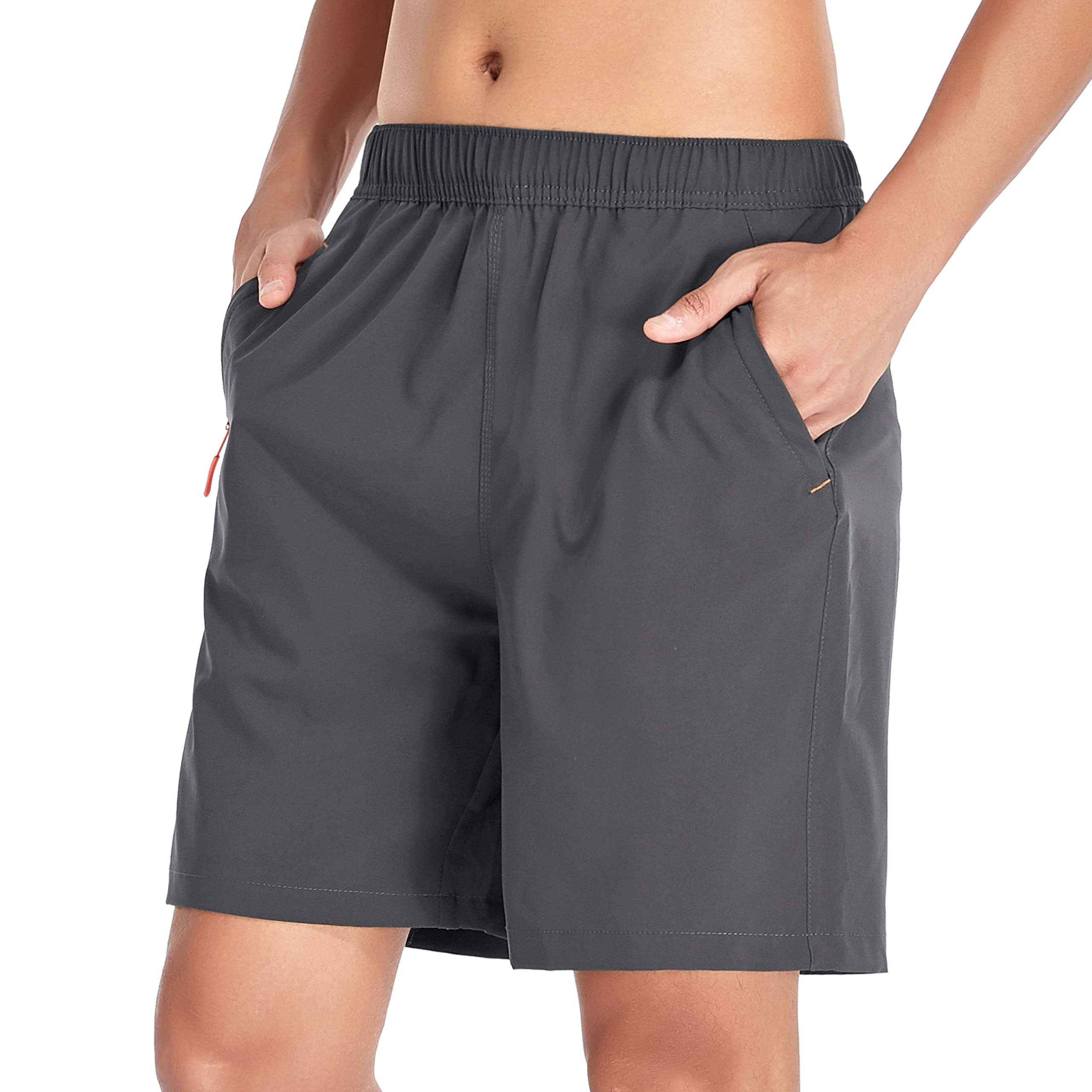 Selovzz Mens Workout Athletic Gym Shorts Sports Quick Dry Lightwight Mens Elastic Waist Shorts with Zipper Pockets (Dark Grey, US XL)