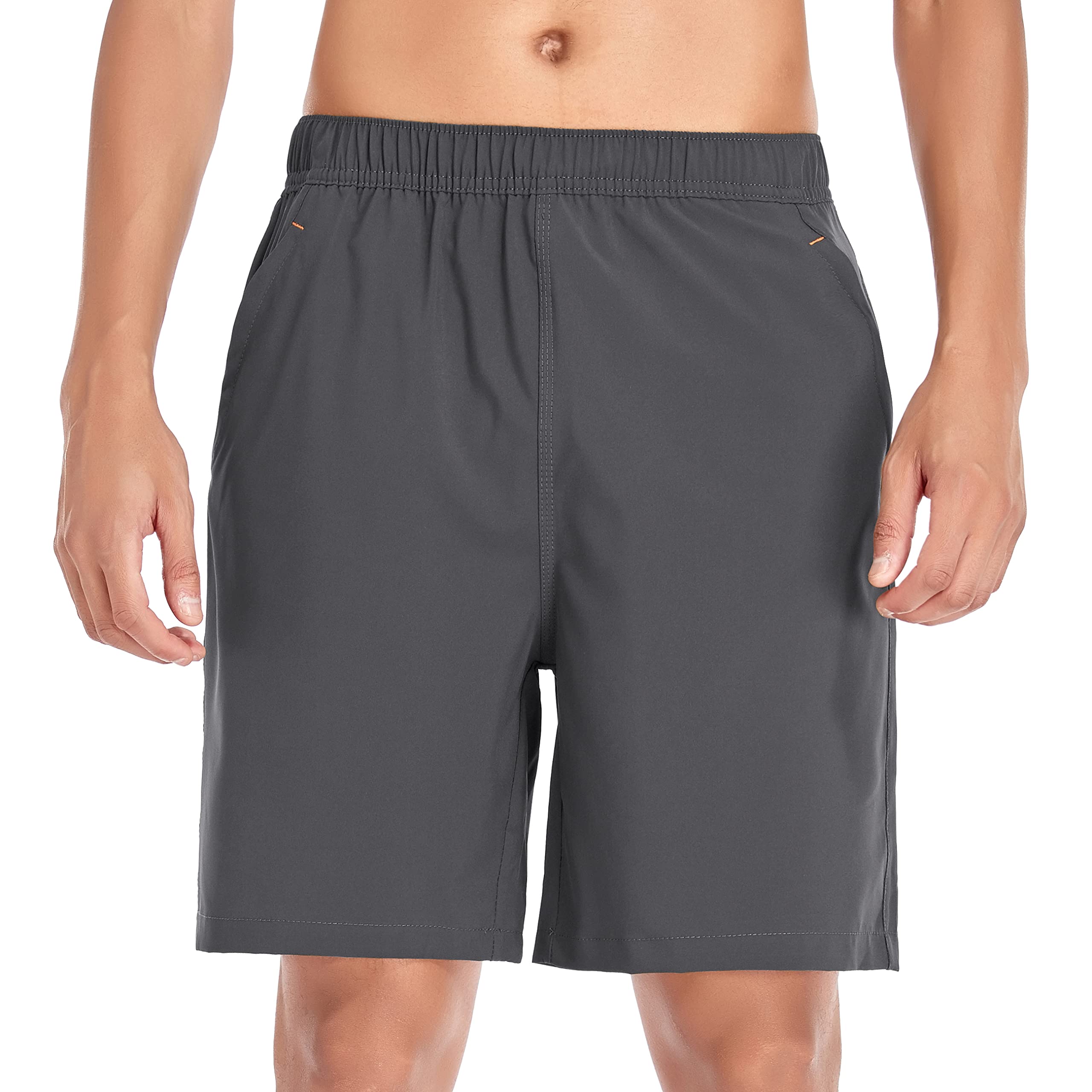 Selovzz Mens Workout Athletic Gym Shorts Sports Quick Dry Lightwight Mens Elastic Waist Shorts with Zipper Pockets (Dark Grey, US XL)
