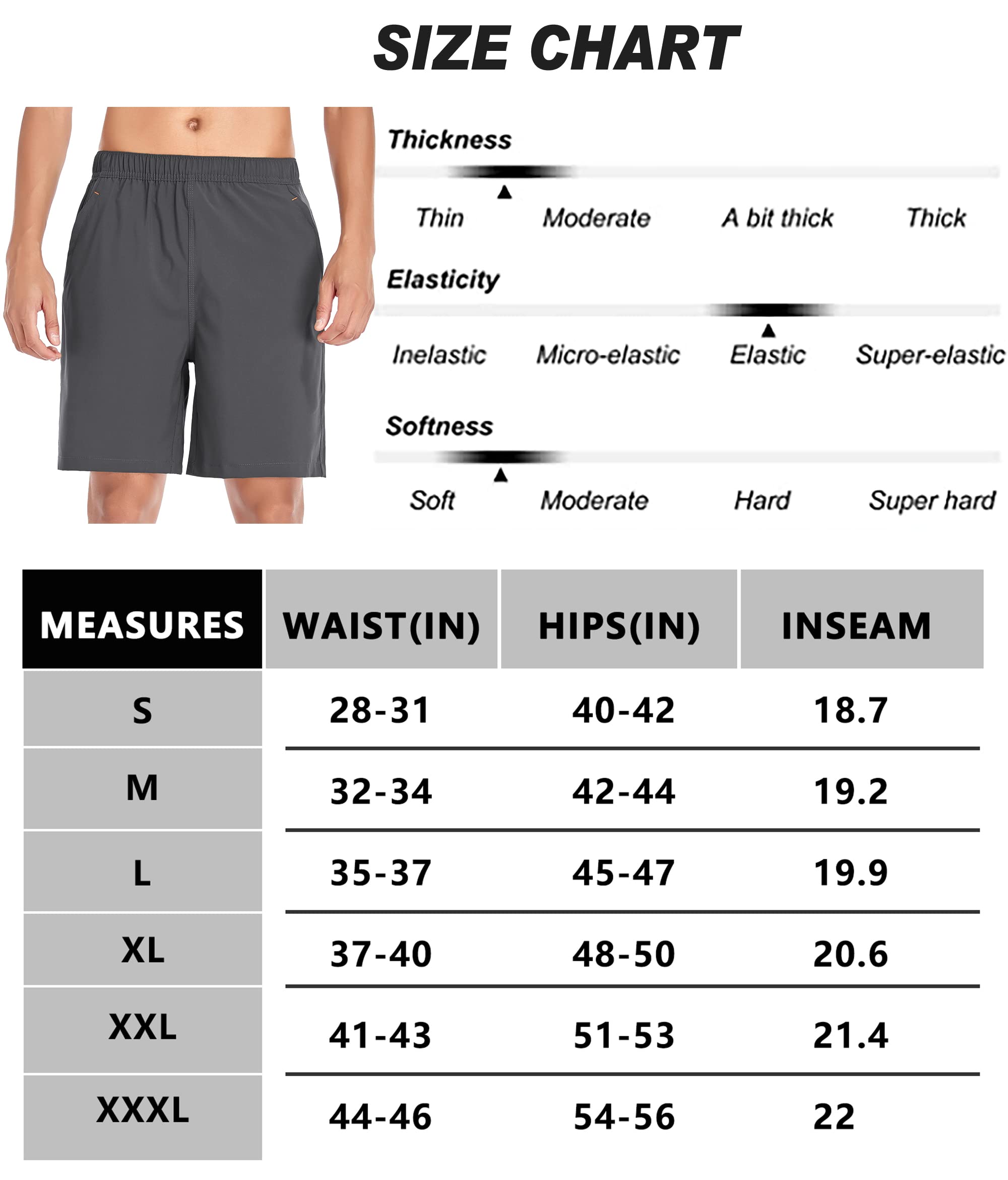 Selovzz Mens Workout Athletic Gym Shorts Sports Quick Dry Lightwight Mens Elastic Waist Shorts with Zipper Pockets (Dark Grey, US XL)