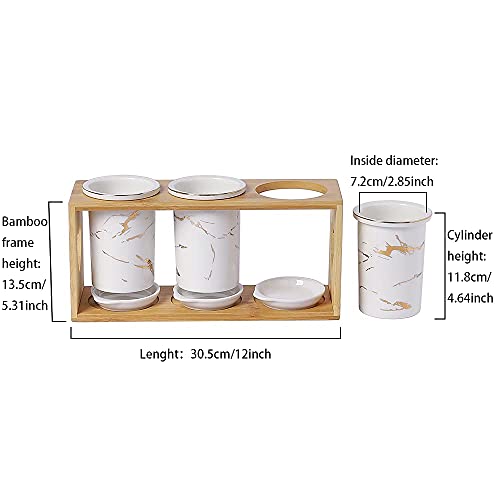 LUODI Golden Marbling Set of 3 with Wooden,Silverware Caddy Holder for Spoons Knives and Forks,Kitchen Utensil Flatware Organizer (White)