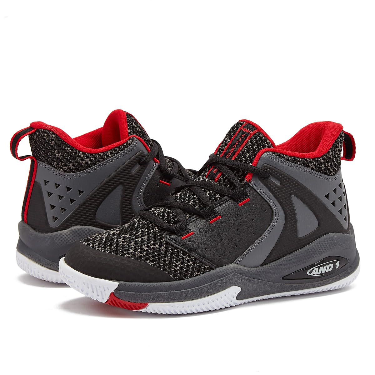 AND1 Takeoff 3.0 Girls & Boys Basketball Shoes, Boys High Top Sneakers - Black/Dark Grey/Red, 6 Big Kid