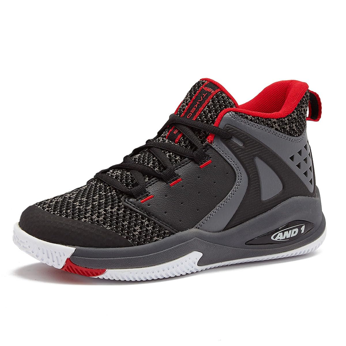 AND1 Takeoff 3.0 Girls & Boys Basketball Shoes, Boys High Top Sneakers - Black/Dark Grey/Red, 6 Big Kid