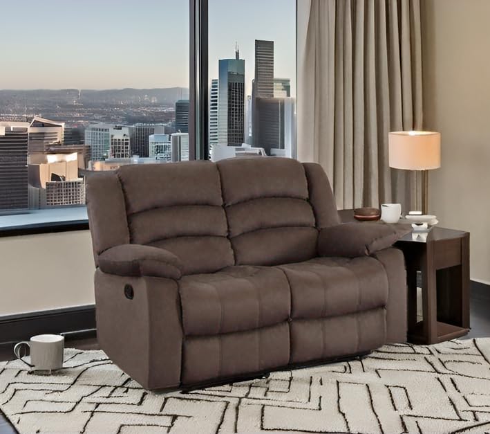 Blackjack Furniture Winthrop 60" Modern Manual Reclining Loveseat, Soft Microfiber Upholstery, Extra Padded Back, Lumbar Support & Smooth Reclining Mechanism, Space-Saving Recliner, Loveseat, Brown