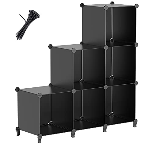 6-Cube Storage Organizer, Closet Organizer Storage shelf Bookcase Bookshelf with Metal Hammer, Storage Cubes Organizer Cabinet for Kids, Closet, Bedroom, Bathroom, (11.8x11.8x11.8 inch), Black