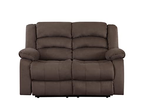 Blackjack Furniture Winthrop 60" Modern Manual Reclining Loveseat, Soft Microfiber Upholstery, Extra Padded Back, Lumbar Support & Smooth Reclining Mechanism, Space-Saving Recliner, Loveseat, Brown