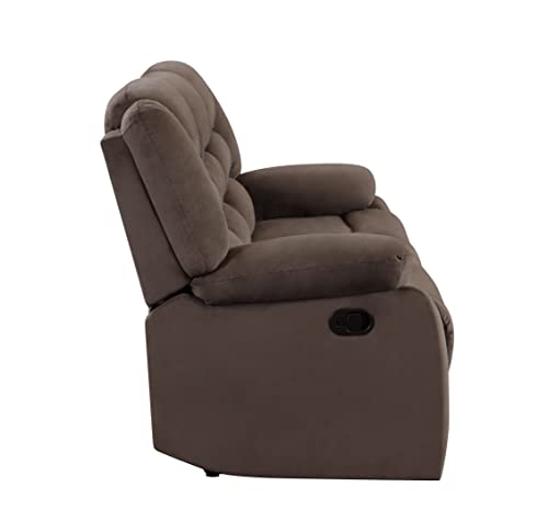 Blackjack Furniture Winthrop 60" Modern Manual Reclining Loveseat, Soft Microfiber Upholstery, Extra Padded Back, Lumbar Support & Smooth Reclining Mechanism, Space-Saving Recliner, Loveseat, Brown