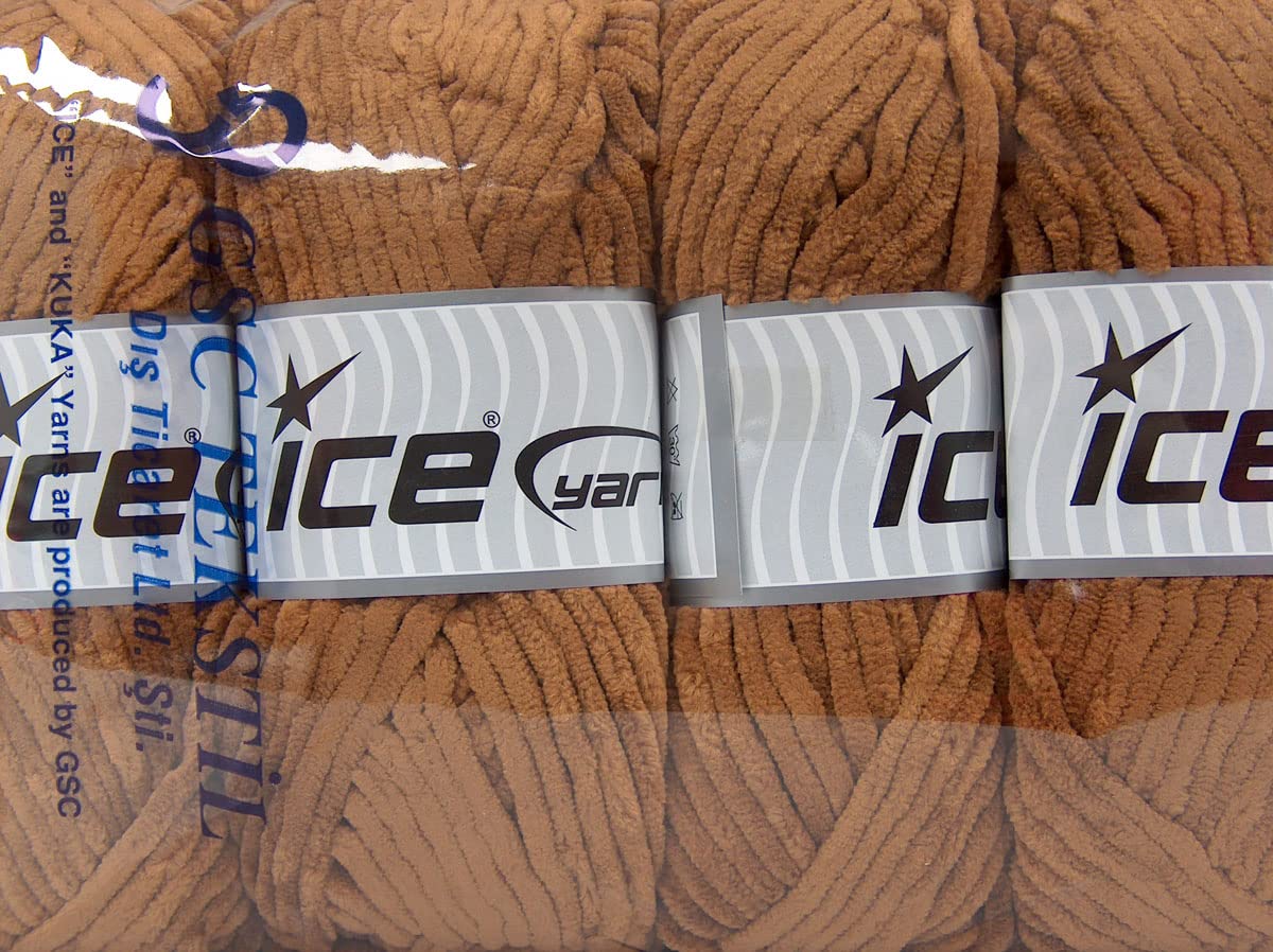 Lot of 4 x 100gr Skeins Ice Yarns Velvet Chenille Yarn Light Brown