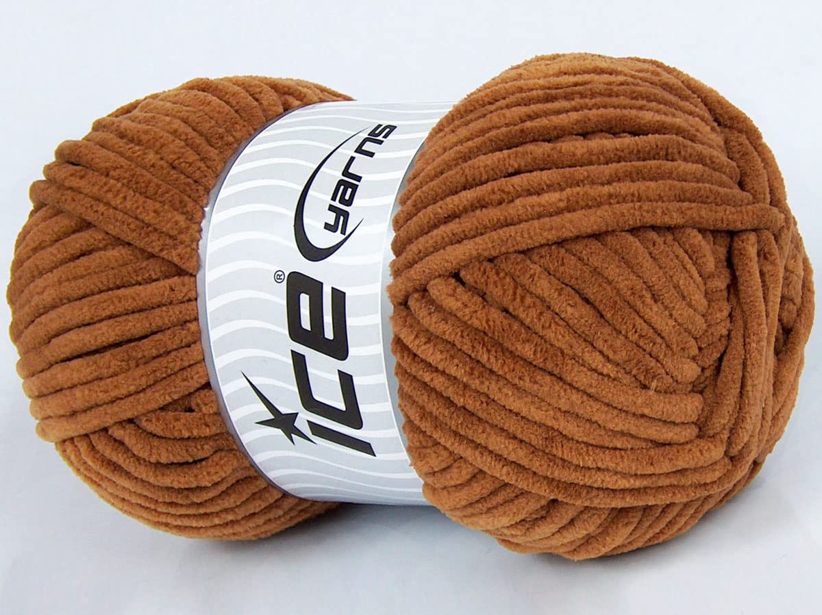 Lot of 4 x 100gr Skeins Ice Yarns Velvet Chenille Yarn Light Brown