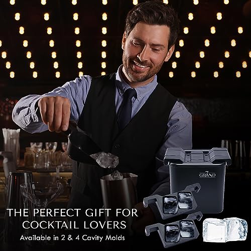 4 Piece Crystal Clear Ice Cube Maker - Square Ice Cube Mold Makes Large Square Ice Cube for Cocktails & Drinks - Clear Ice Maker with Silicone Container - Durable, Freezer-Safe, Food-Safe - 7Grand