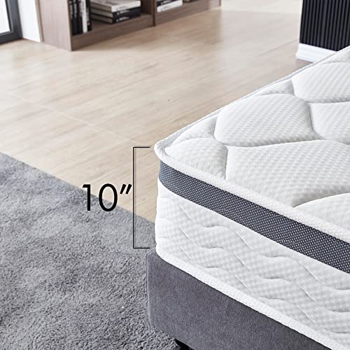 Full Size Mattress - 10 Inch Cool Memory Foam & Spring Hybrid Mattress with Breathable Cover - Comfort Plush Euro Pillow Top - Rolled in a Box - Oliver & Smith