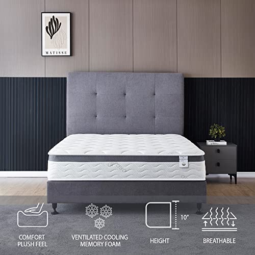 Full Size Mattress - 10 Inch Cool Memory Foam & Spring Hybrid Mattress with Breathable Cover - Comfort Plush Euro Pillow Top - Rolled in a Box - Oliver & Smith