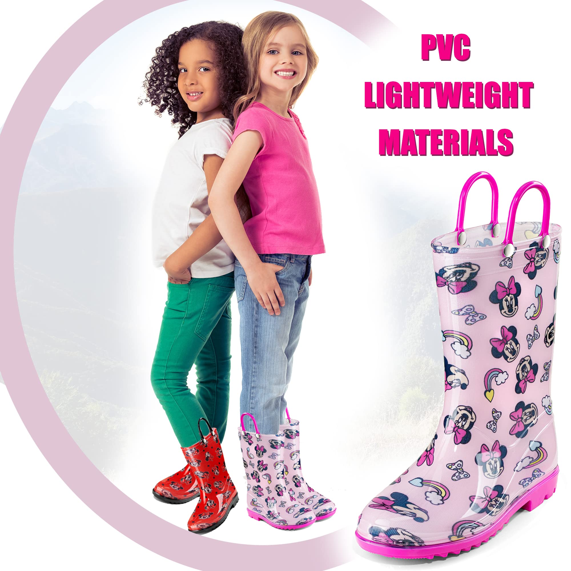Disney Minnie Mouse Girls Pink PVC Rainboots - Easy-On Handle - Size 9 Toddler