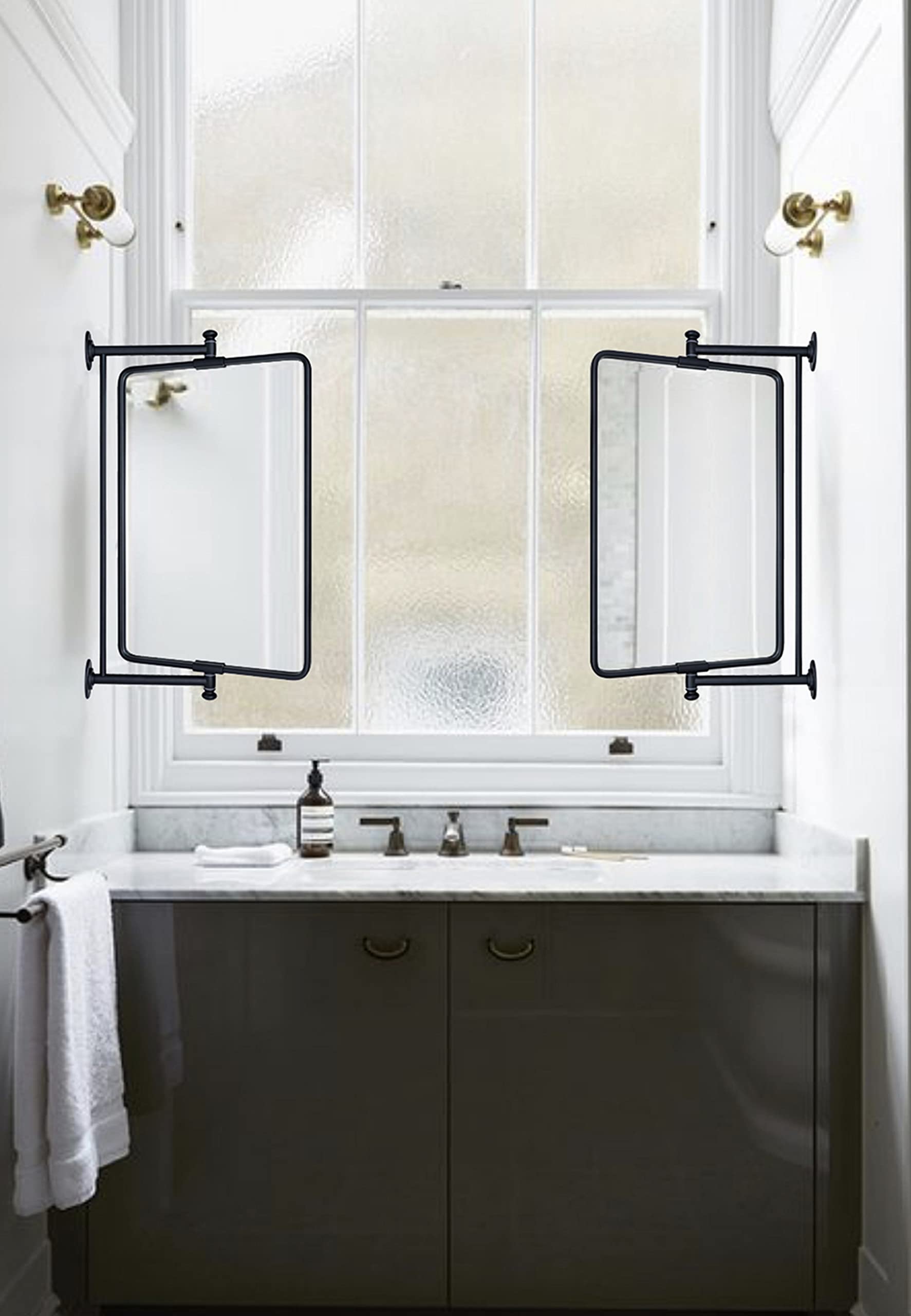 TEHOME Black Rounded Rectangle Pivot-N-View Bathroom Vanity Mirror Rotating Tilting Mirror for Corner Vanity, 14x22''