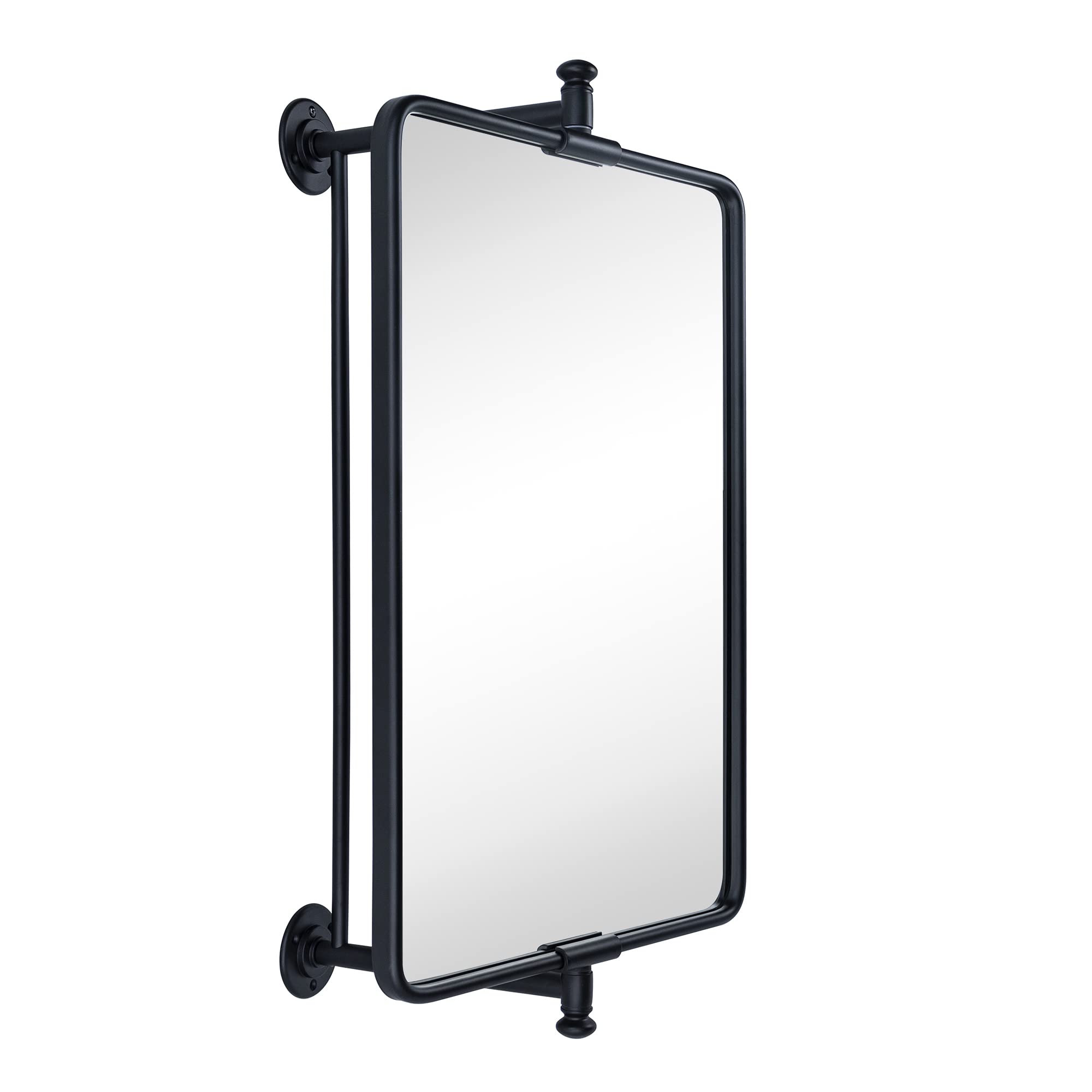 TEHOME Black Rounded Rectangle Pivot-N-View Bathroom Vanity Mirror Rotating Tilting Mirror for Corner Vanity, 14x22''