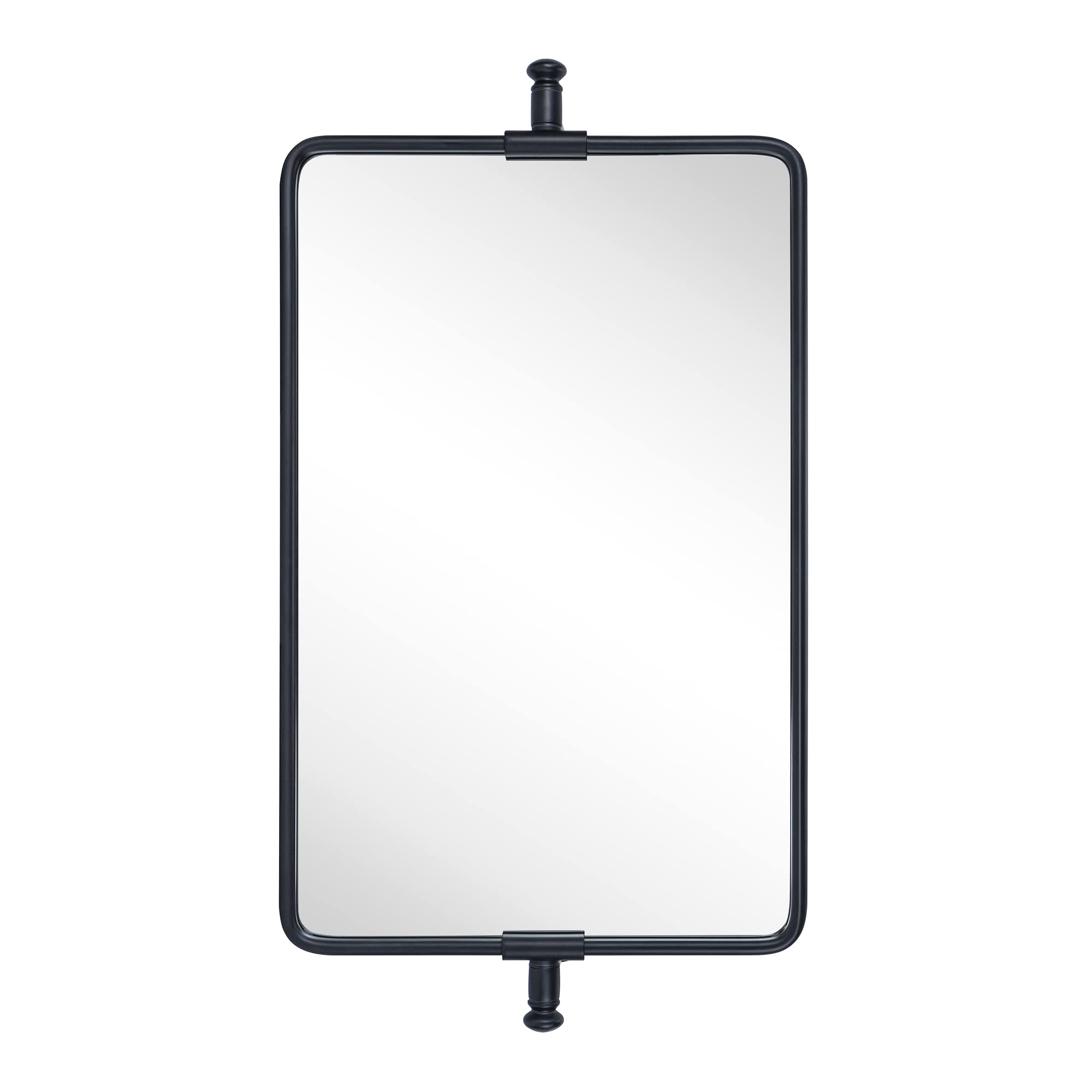 TEHOME Black Rounded Rectangle Pivot-N-View Bathroom Vanity Mirror Rotating Tilting Mirror for Corner Vanity, 14x22''