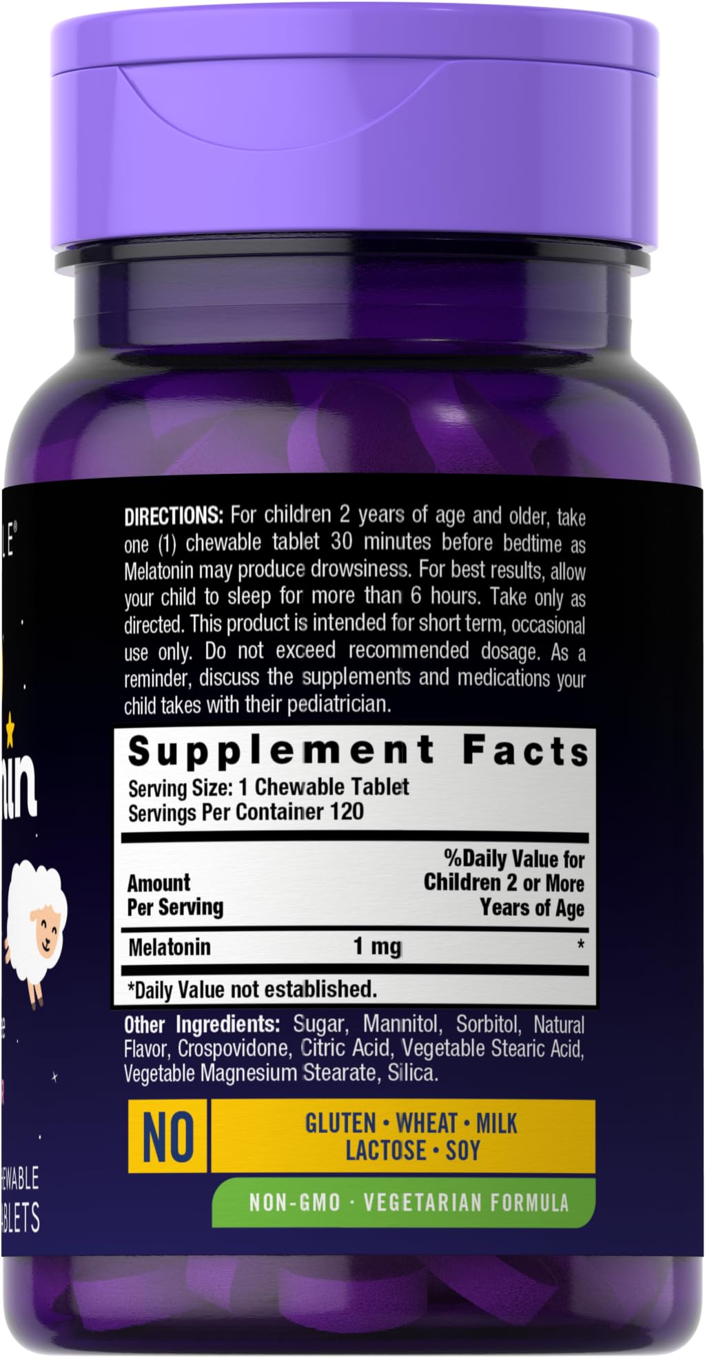 Carlyle Kids Melatonin 1mg | 120 Chewable Tablets | Fruit Flavor | Vegetarian Supplement | Non-GMO, Gluten Free Formula