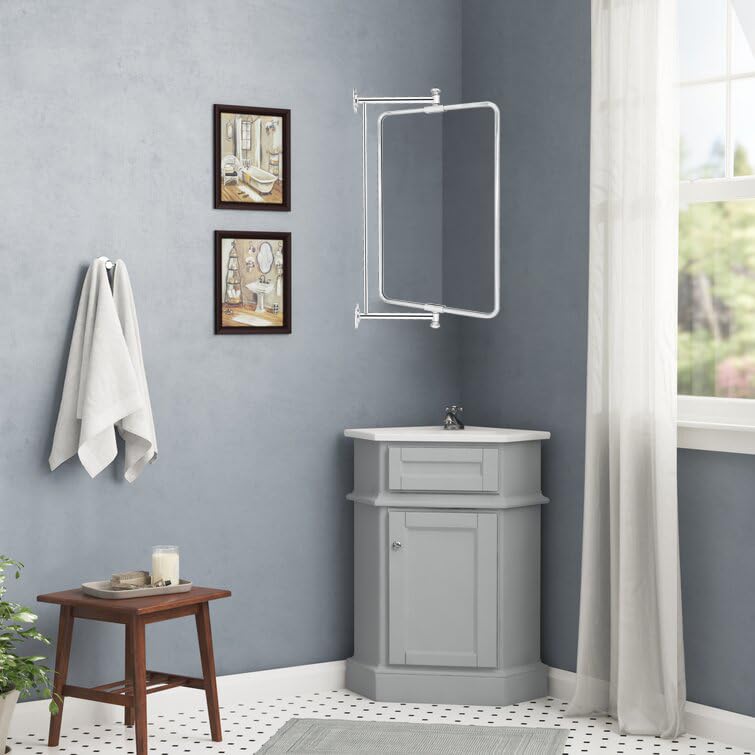 TEHOME Black Rounded Rectangle Pivot-N-View Bathroom Vanity Mirror Rotating Tilting Mirror for Corner Vanity, 14x22''
