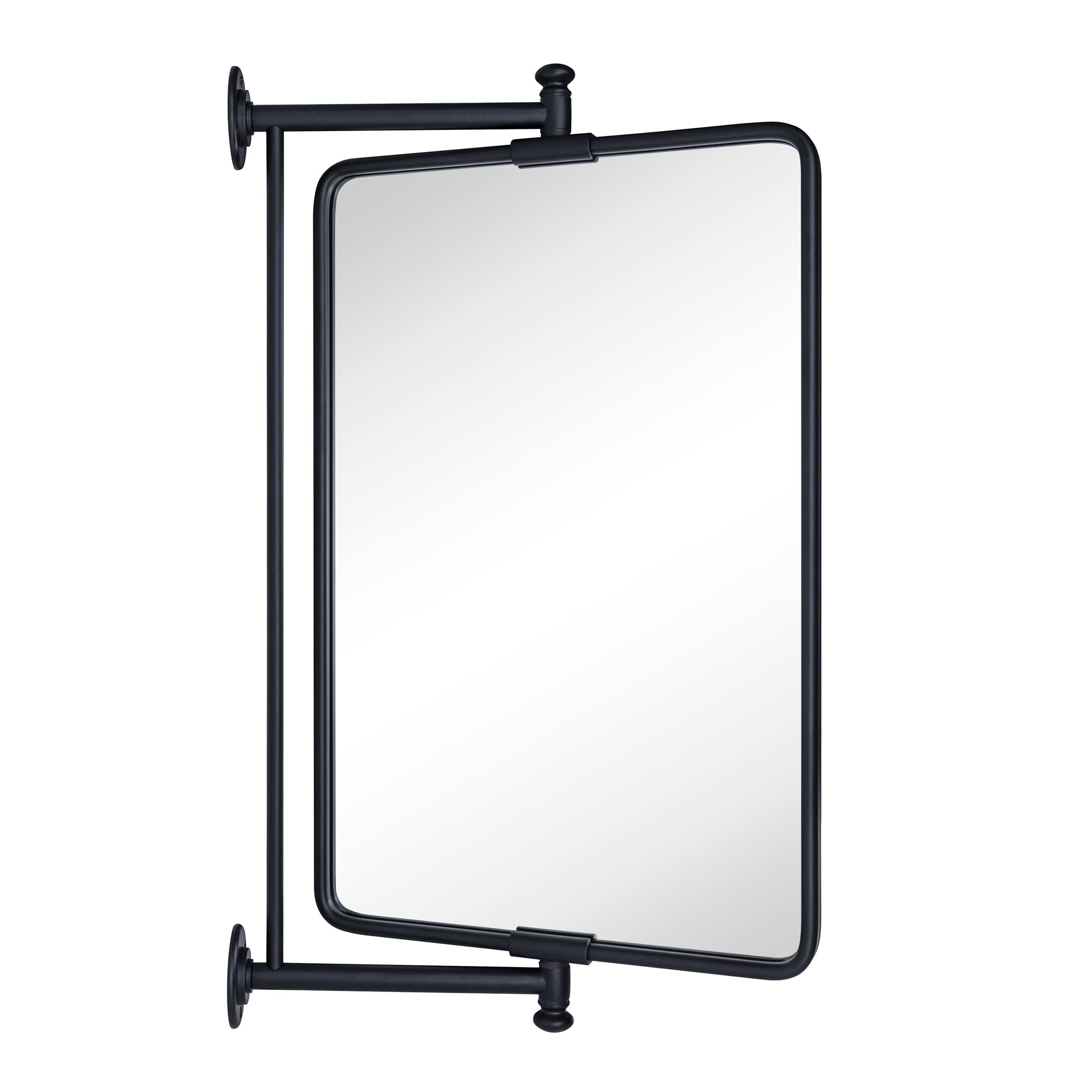 TEHOME Black Rounded Rectangle Pivot-N-View Bathroom Vanity Mirror Rotating Tilting Mirror for Corner Vanity, 14x22''