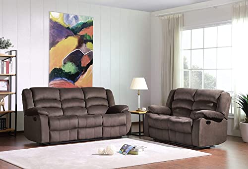 Blackjack Furniture Winthrop 60" Modern Manual Reclining Loveseat, Soft Microfiber Upholstery, Extra Padded Back, Lumbar Support & Smooth Reclining Mechanism, Space-Saving Recliner, Loveseat, Brown