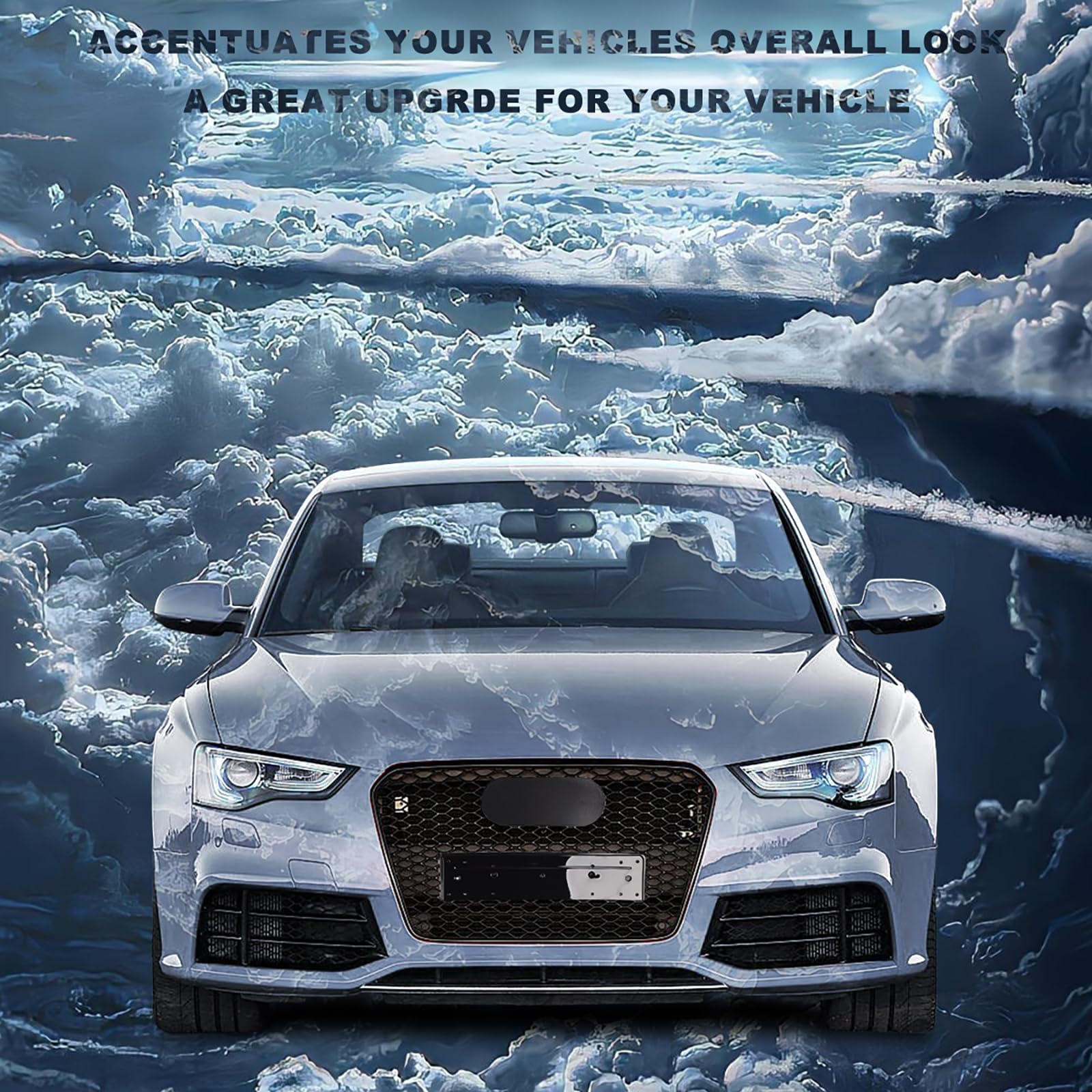 TOPAZ Front Mesh RS5 Style Bumper Hood Hex Grille Black Compatible with 2008-2012 Audi A5/S5 B8 8T