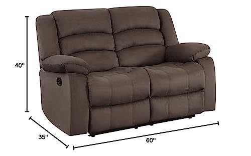 Blackjack Furniture Winthrop 60" Modern Manual Reclining Loveseat, Soft Microfiber Upholstery, Extra Padded Back, Lumbar Support & Smooth Reclining Mechanism, Space-Saving Recliner, Loveseat, Brown