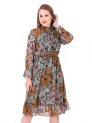 BoheeWohee Womens Boho CottageCore Smoked Neck Floral Midi Chiffon Summer Dress C1599 (Print# 300) (Medium)