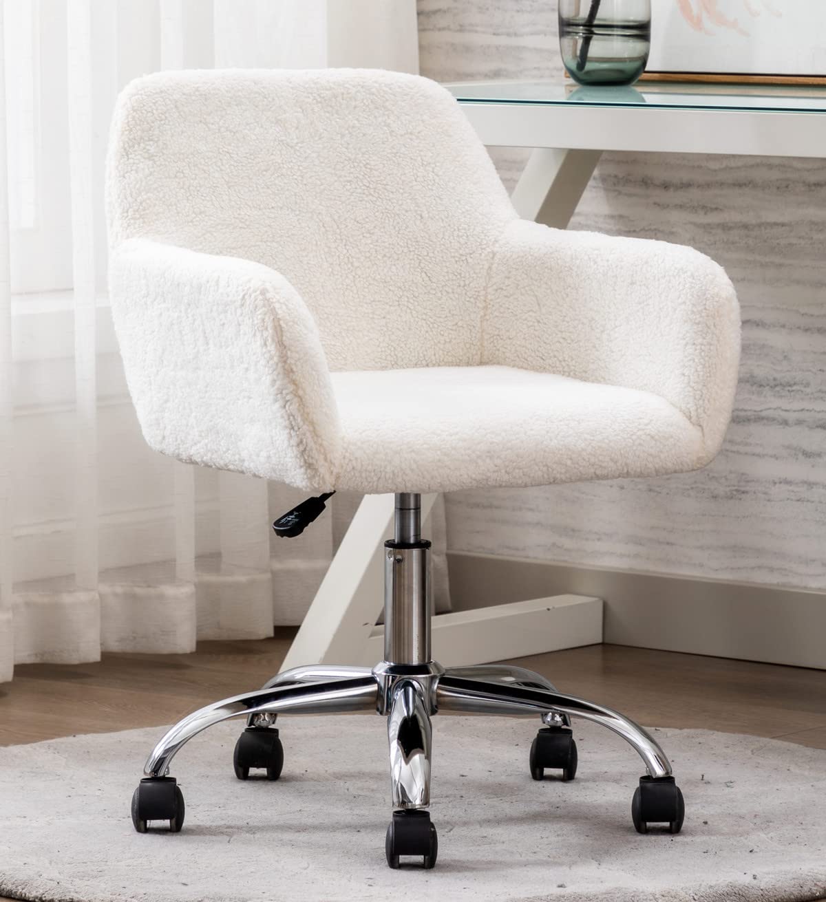 Henf White Vanity Chair Desk Chair Small Home Office Makeup Adjustable Swivel Chair Cute Chair Shell Shaped with Metal Legs for Bedroom Makeup Living Room