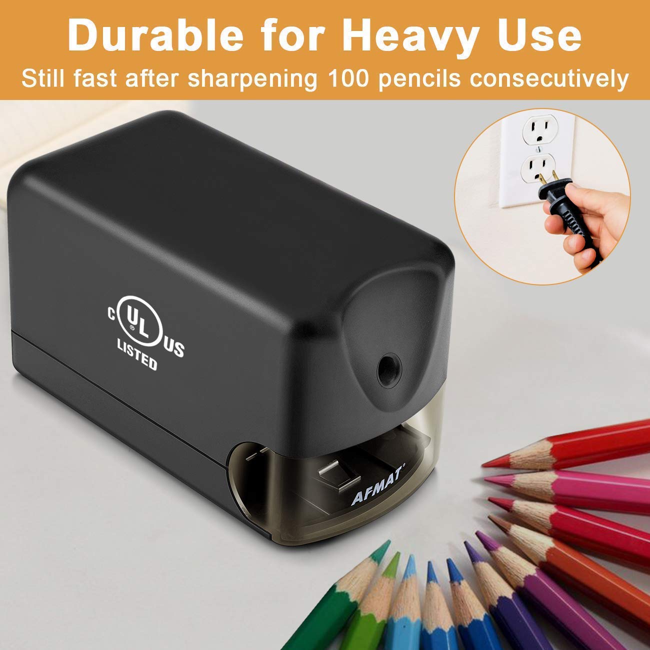 AFMAT Electric Pencil Sharpener Heavy Duty for Classroom + Fully Automatic Hands-Free Pencil Sharpener for Kids (PS13+PSA8)