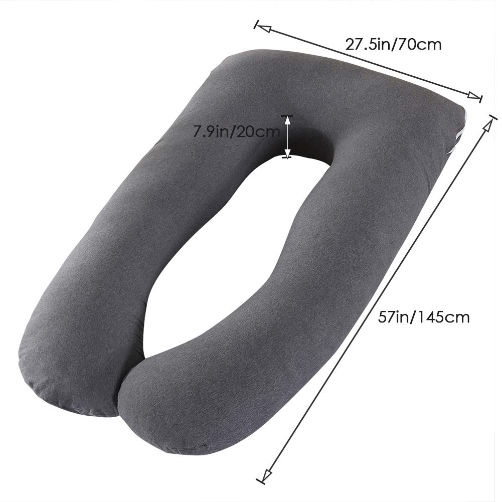 MINGPINHUIUS Pregnancy Pillow U Shaped Full Body Maternity Pillow for Sleeping, 57 Inch Pregnant Women Pillow with Removable Velvet Cover (Black Grey)