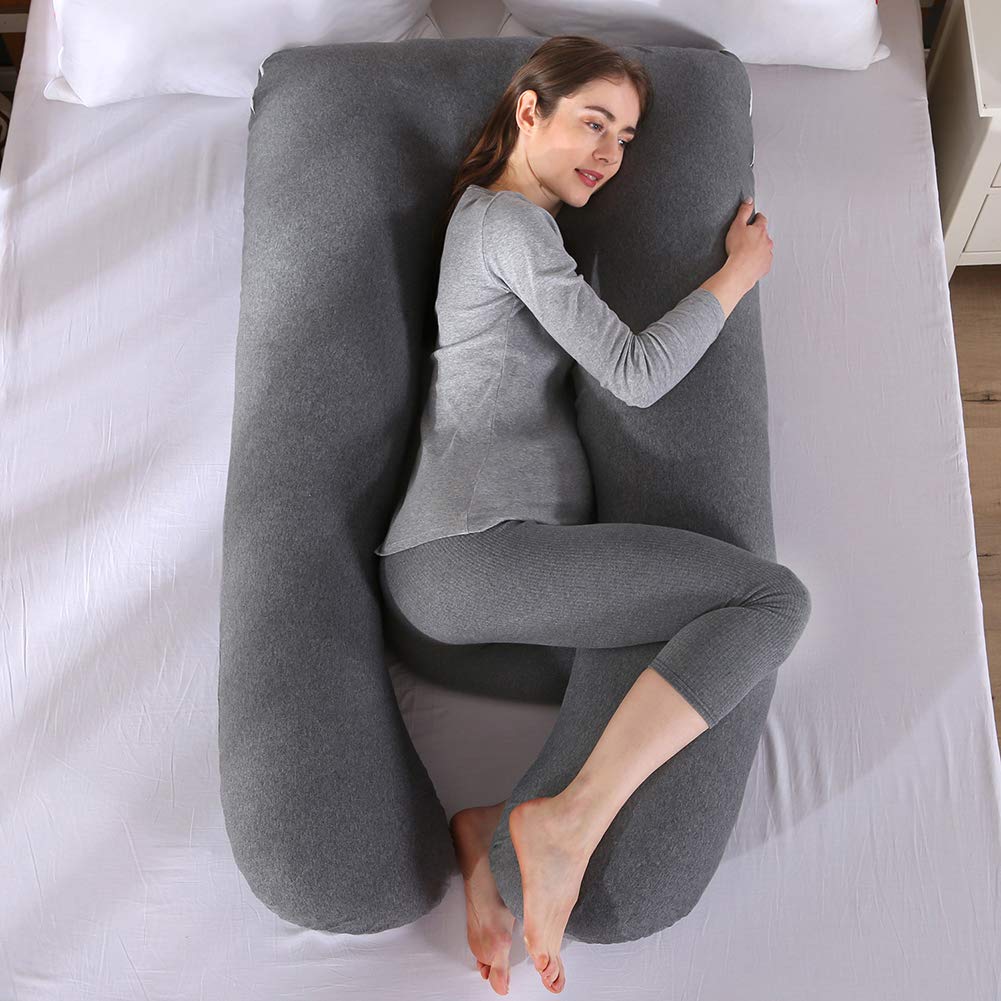 MINGPINHUIUS Pregnancy Pillow U Shaped Full Body Maternity Pillow for Sleeping, 57 Inch Pregnant Women Pillow with Removable Velvet Cover (Black Grey)