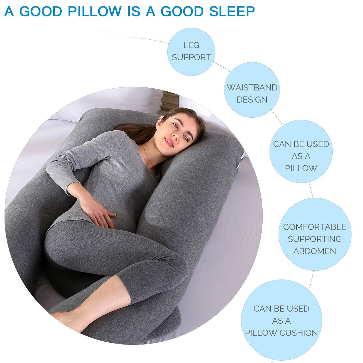 MINGPINHUIUS Pregnancy Pillow U Shaped Full Body Maternity Pillow for Sleeping, 57 Inch Pregnant Women Pillow with Removable Velvet Cover (Black Grey)