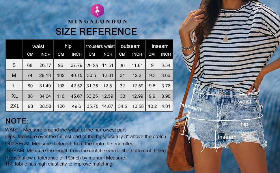 MINGALONDON Women's Casual Mid Waist Denim Cutoff Frayed Hem Stretchy Jean Shorts Light Blue S