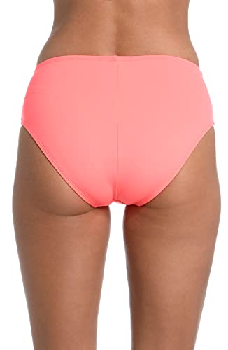 La Blanca Women's Island Goddess Banded Mid Waist Pant Bikini Swimsuit Bottom, Hot Coral, 10
