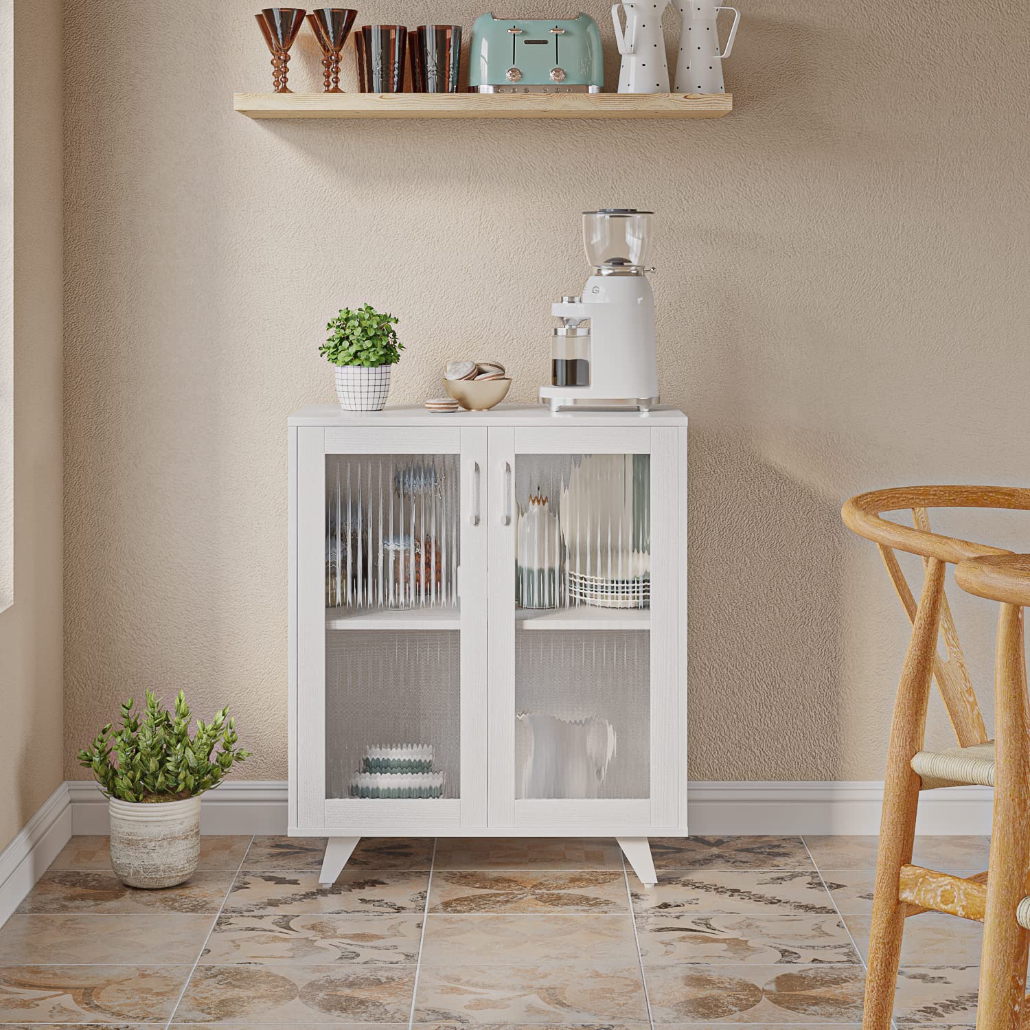 Panana Kitchen Buffet Server Table Accent Sideboard Cupboard Server Buffet Console Table with Doors Cabinet (27inch, White)