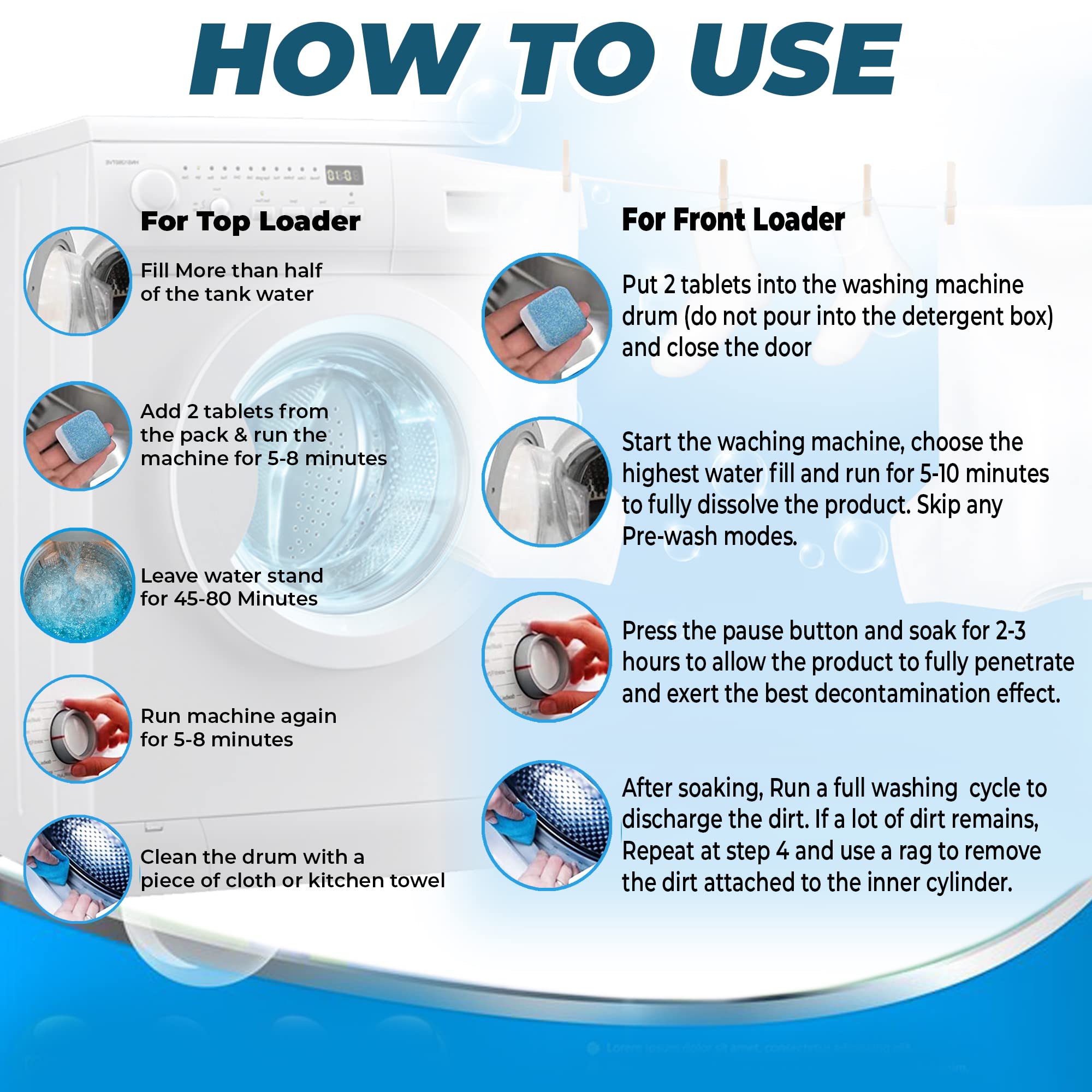 DEVOG Washing Machine Cleaner Tablets, 24 pcs Washer Machine Cleaner with Deep Cleaning Formula, 1 Year Supply, Washer Cleaner for Front Loader, Top Loader and HE