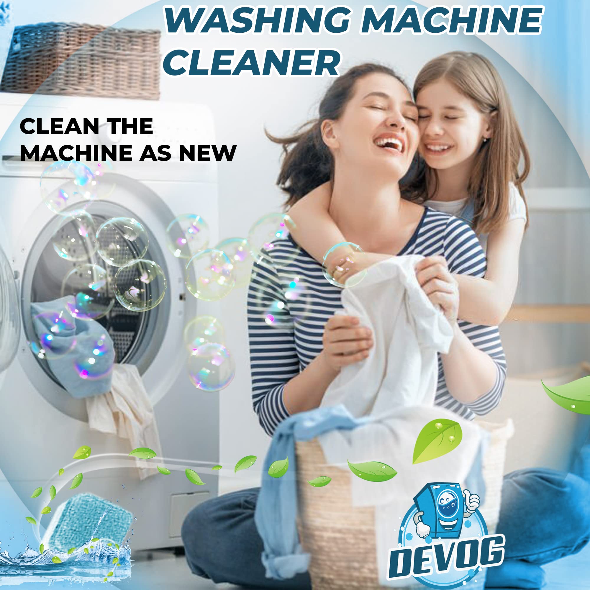 DEVOG Washing Machine Cleaner Tablets, 24 pcs Washer Machine Cleaner with Deep Cleaning Formula, 1 Year Supply, Washer Cleaner for Front Loader, Top Loader and HE
