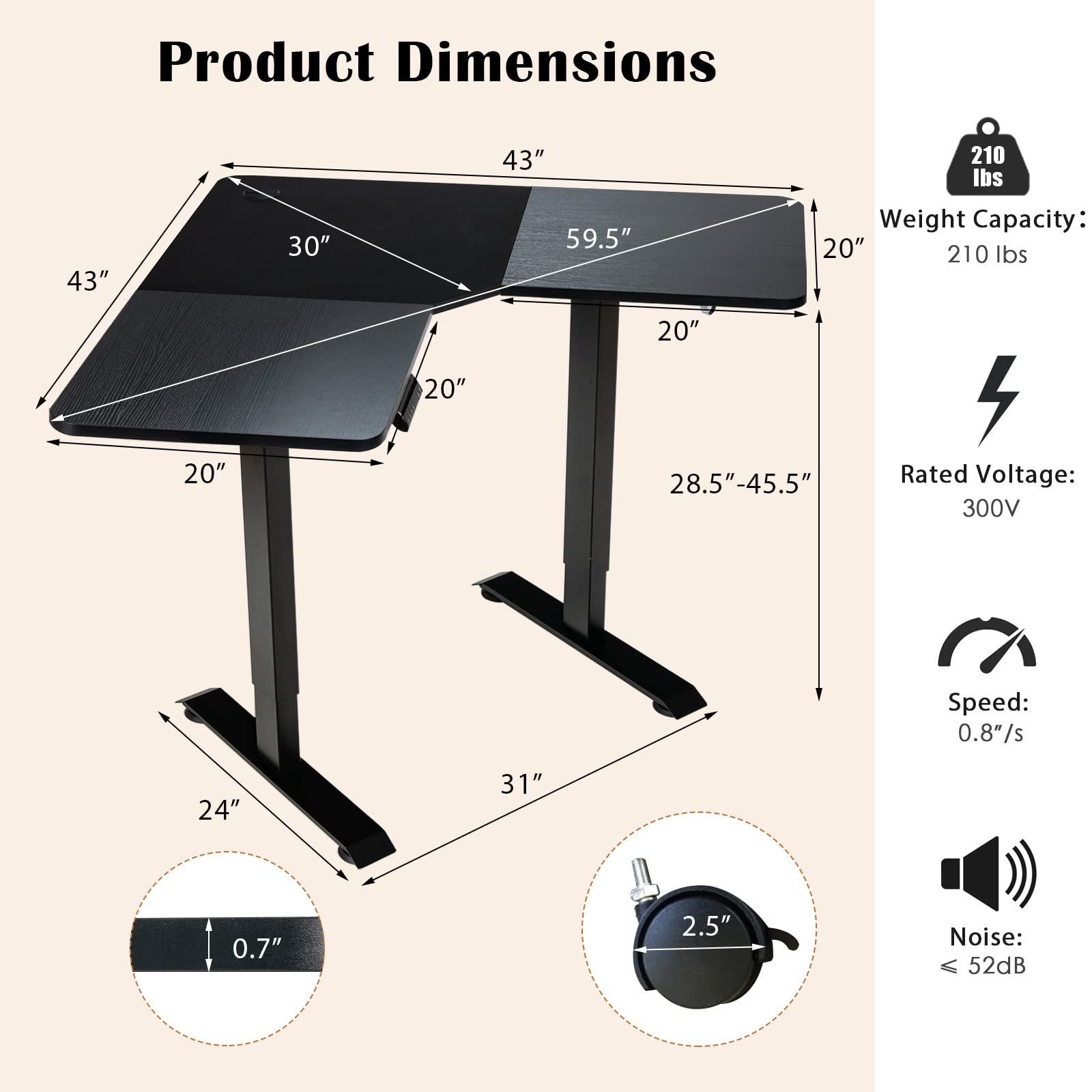Tangkula L Shaped Electric Standing Desk, 59.5 Inch Corner Stand Up Desk w/ 4 Memory Positions & LCD Display, Height Adjustable Rolling Office Sit Stand Desk w/Lockable Casters & Anti-collision Design