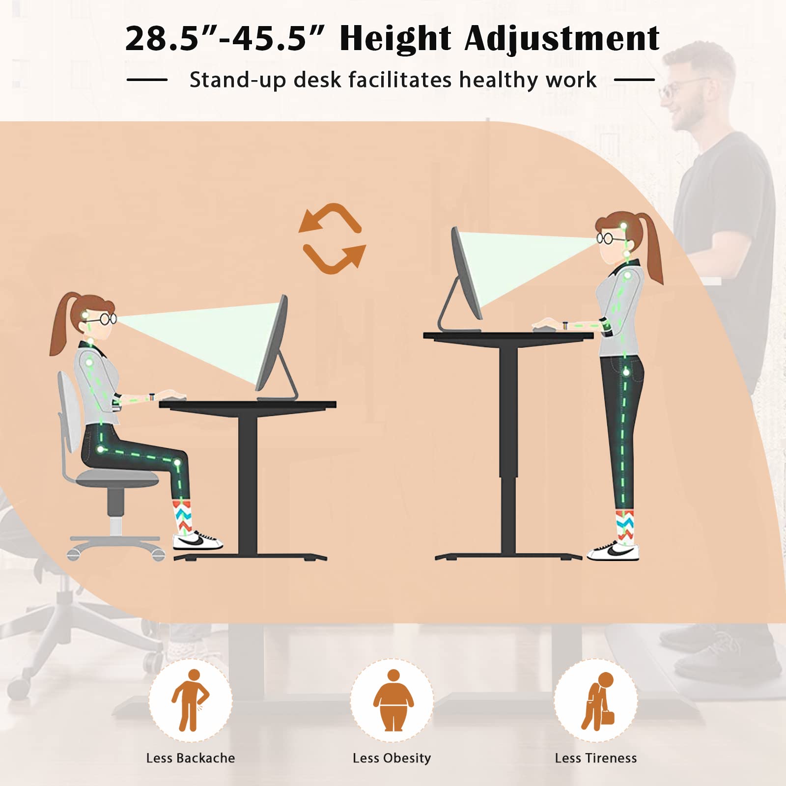 Tangkula L Shaped Electric Standing Desk, 59.5 Inch Corner Stand Up Desk w/ 4 Memory Positions & LCD Display, Height Adjustable Rolling Office Sit Stand Desk w/Lockable Casters & Anti-collision Design