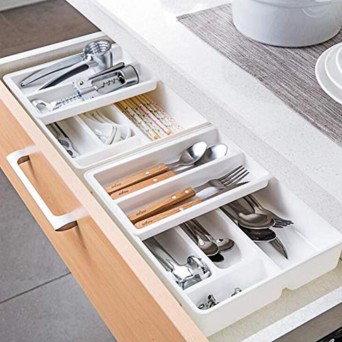 weemoment Adjustable, Expandable Compartment Kitchen Cabinet Drawer Organizer Tray - Divided Sections for Cutlery, Serving Spoons, Cooking Utensils, Gadgets - BPA Free, Food Safe